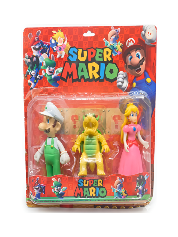 Super Mario Action Figure Set - 3-Pack Includes Fire Luigi, Bowser, and ...