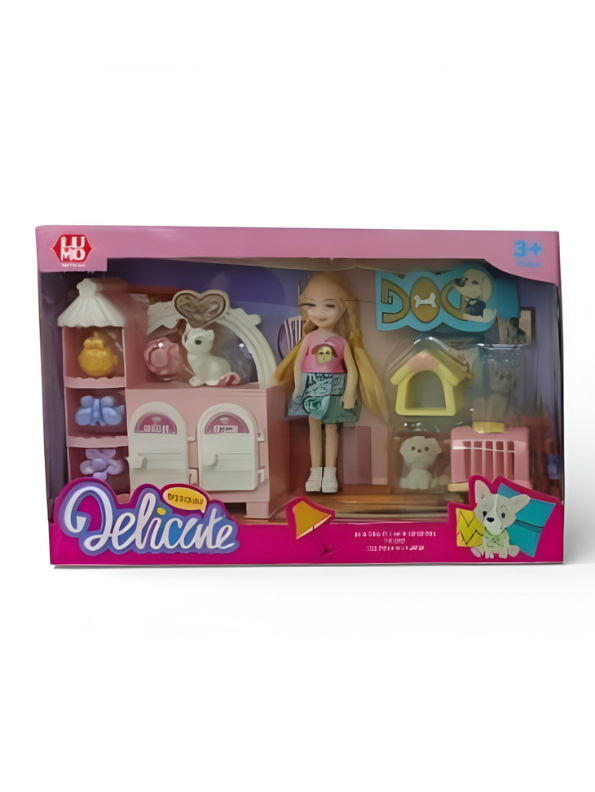 Delicate Pet Care Doll Set with Mini Dogs, Cat, and Grooming Vanity ...